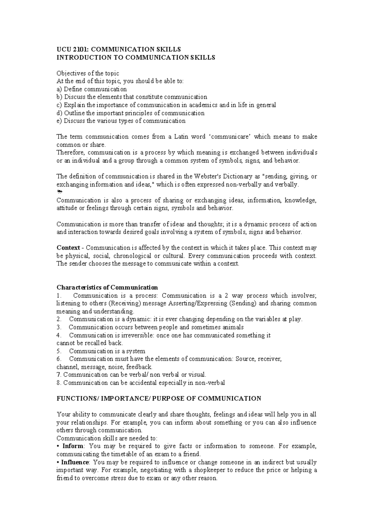 UCU 2101: Communication Skills - Comprehensive Study Notes 2025 - Studocu