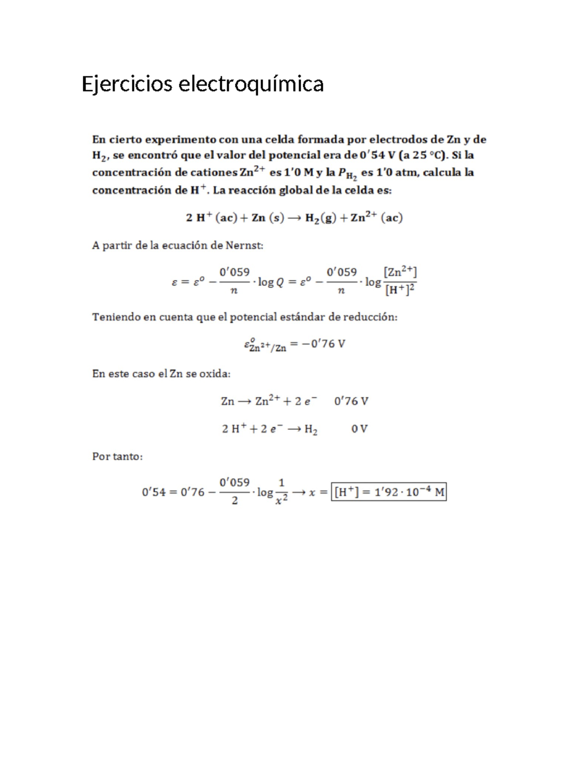 Ejercicios de Electroquímica: Prácticas y Problemas Resueltos - Studocu