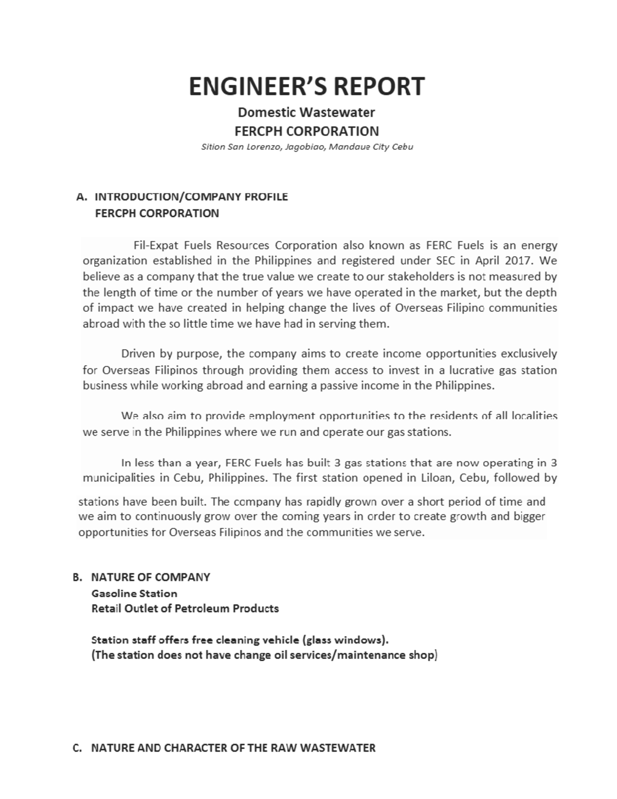 Domestic Wastewater Management Report - EMB - FERC Fuels Corporation ...