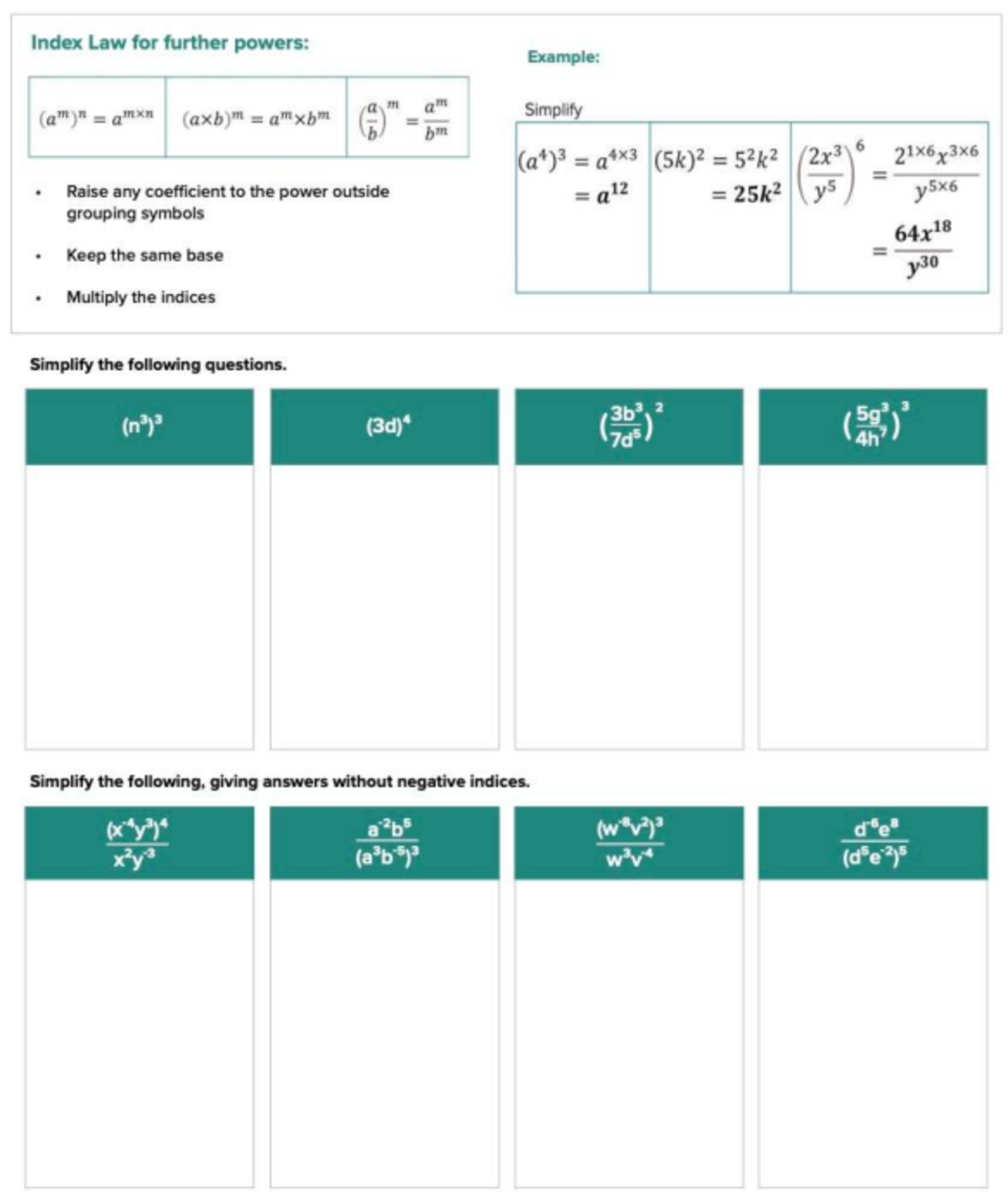 Indicies 6 - Worksheet on Index Law Simplifications - Studocu