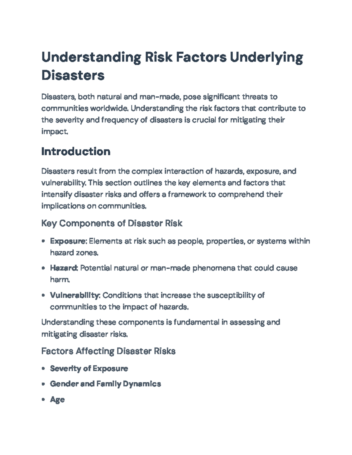 Understanding Disaster Risk Factors and Mitigation Strategies ...