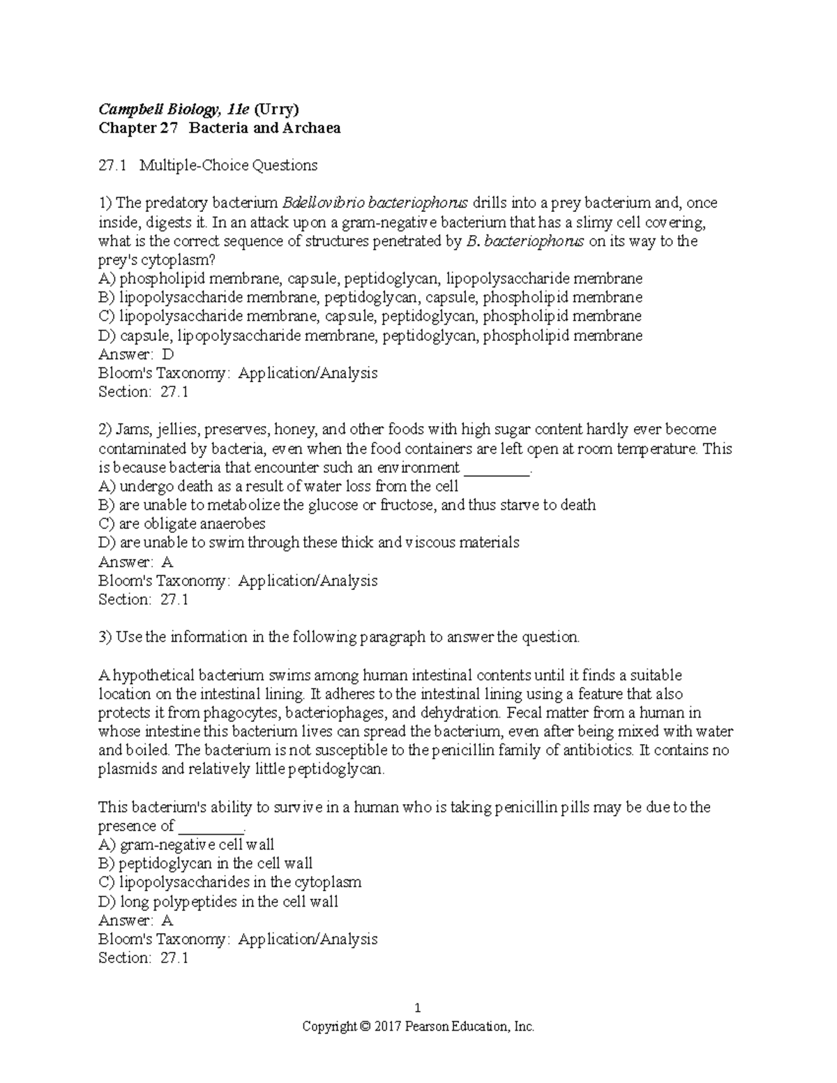 Chapter 27 - Bacteria and Archaea MCQ Test Prep Guide - Studocu