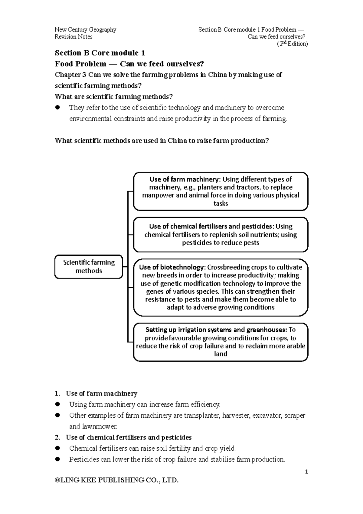Geog B1 Ch3 Revision Notes: Scientific Farming Methods in China - Studocu