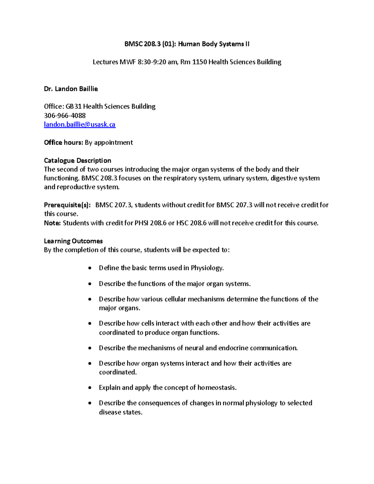 BMSC 208.3 (01): Human Body Systems II Syllabus & Course Overview - Studocu