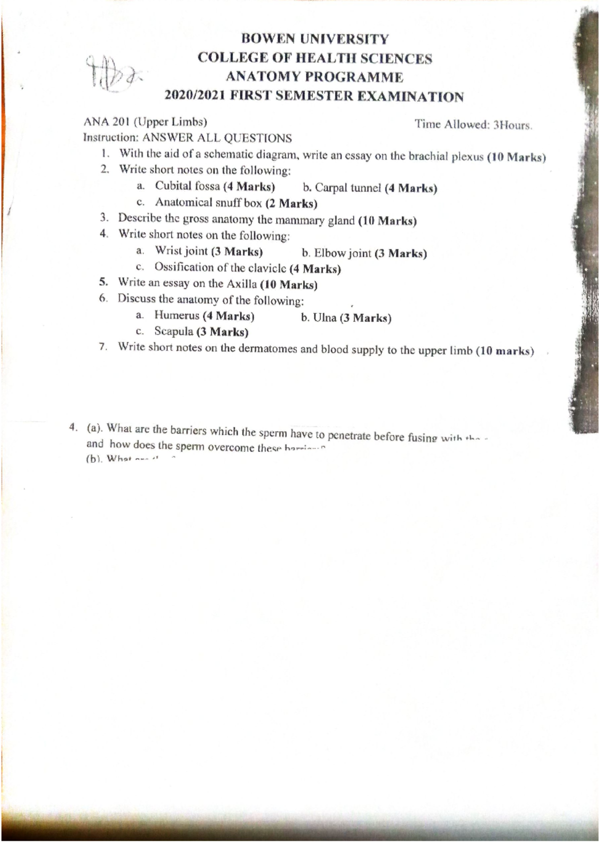 BOWEN UNIVERSITY ANA 201 & ANA 203 FIRST SEMESTER EXAMINATION NOTES ...