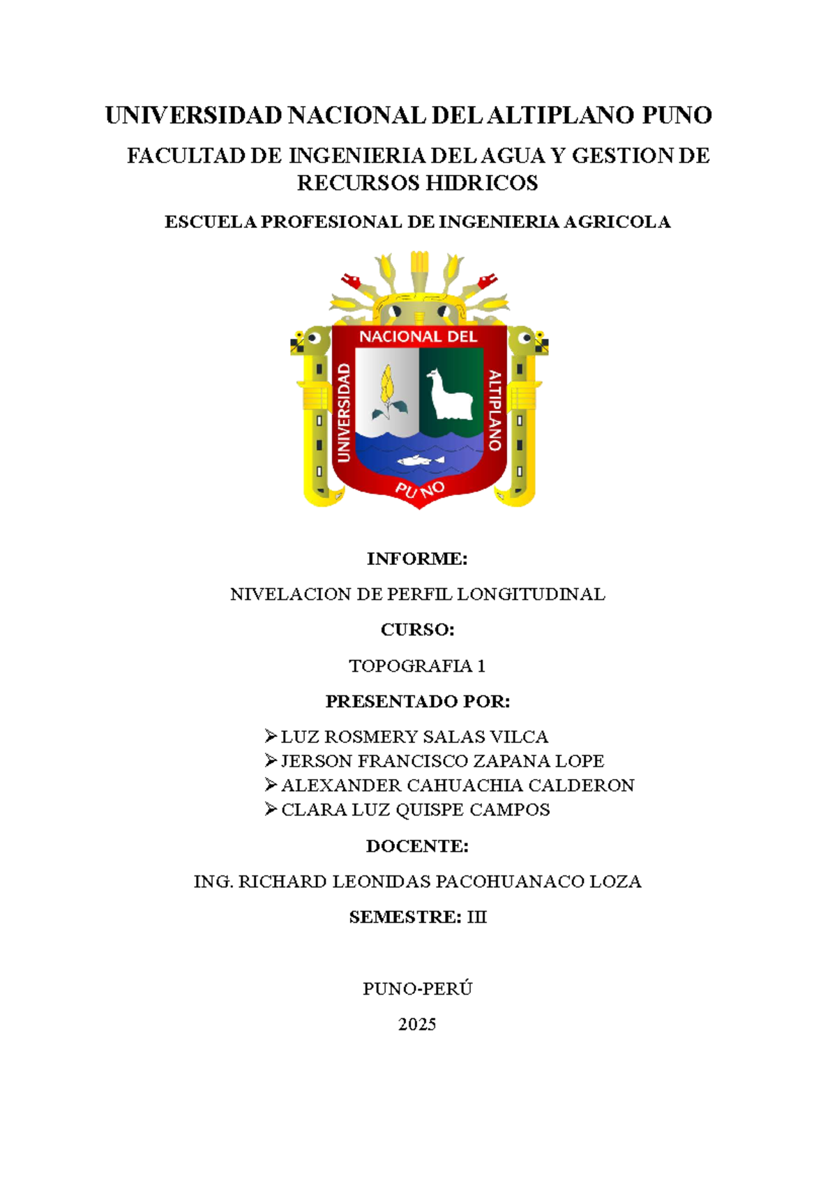 Informe Final: Nivelación de Perfil Longitudinal - Topografía I - Studocu