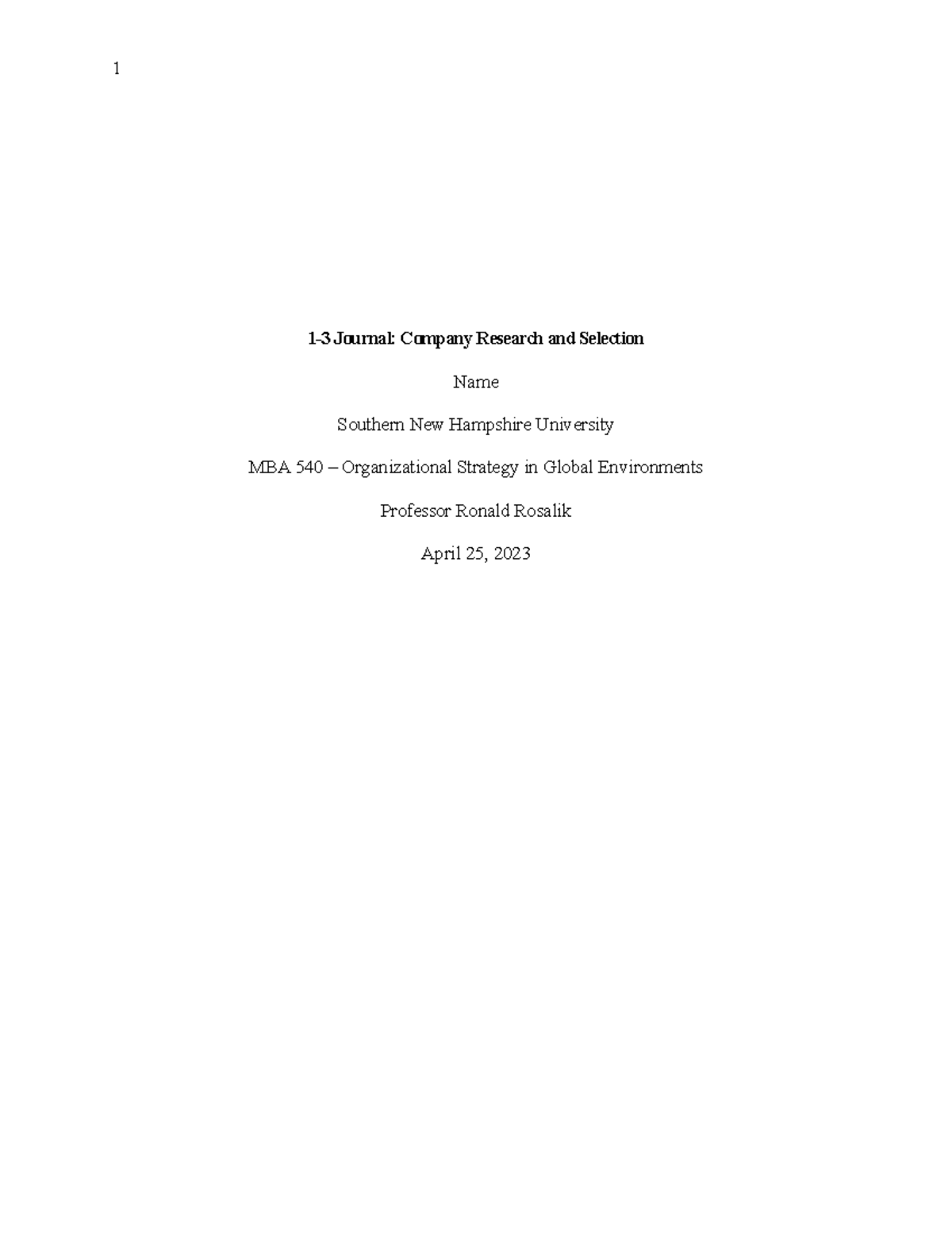 MBA 540 Final Journal: Company Research on Sanofi, S.A. - Studocu