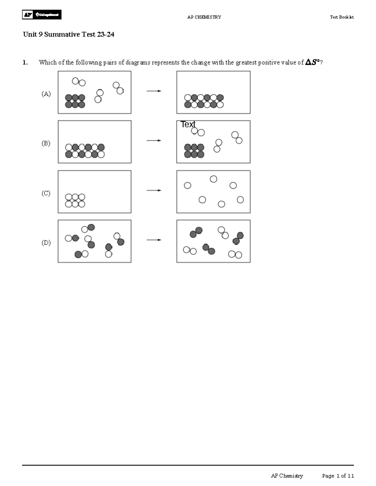 AP CHEMISTRY Unit 9 Summative Test 1 MCQs and Solutions - Studocu