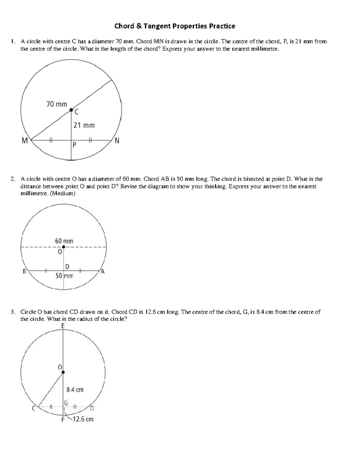 Chord and Tangent Properties Practice 1 (Math 101) - Studocu