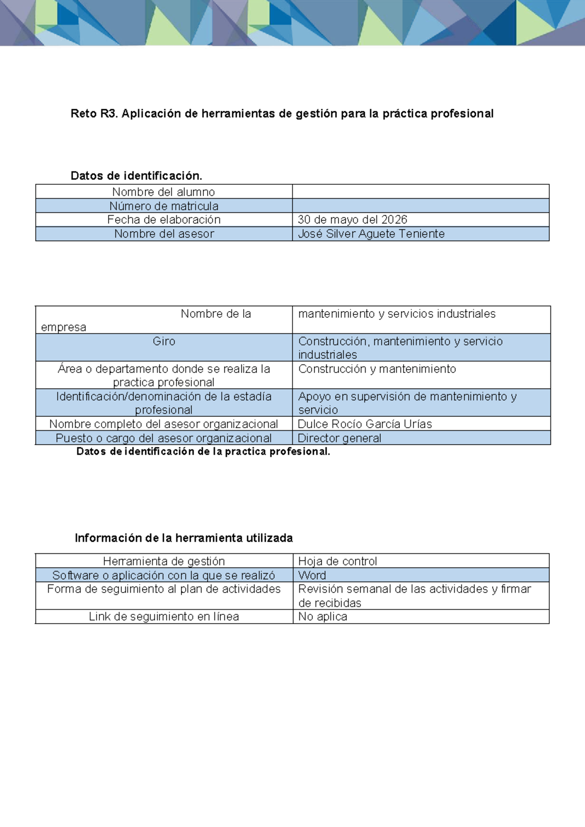 Reto R3: Herramientas de Gestión en Práctica Profesional - Studocu