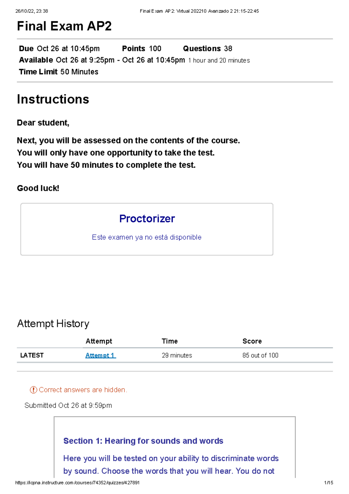 Final Exam AP2 Virtual 202210 Avanzado 2: Test Overview & Details - Studocu
