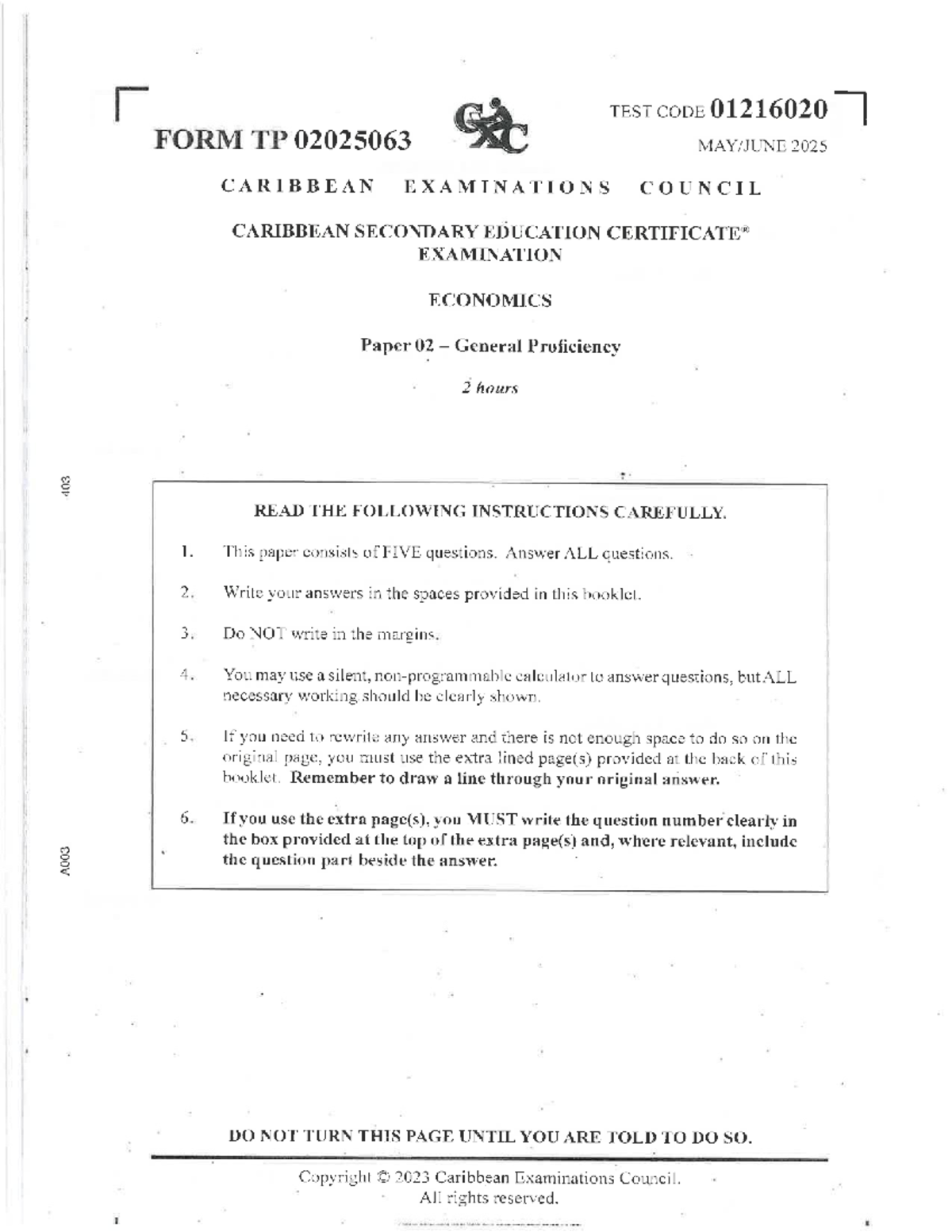 ECON 01216020 Paper 02 General Proficiency Exam Notes 2025 - Studocu
