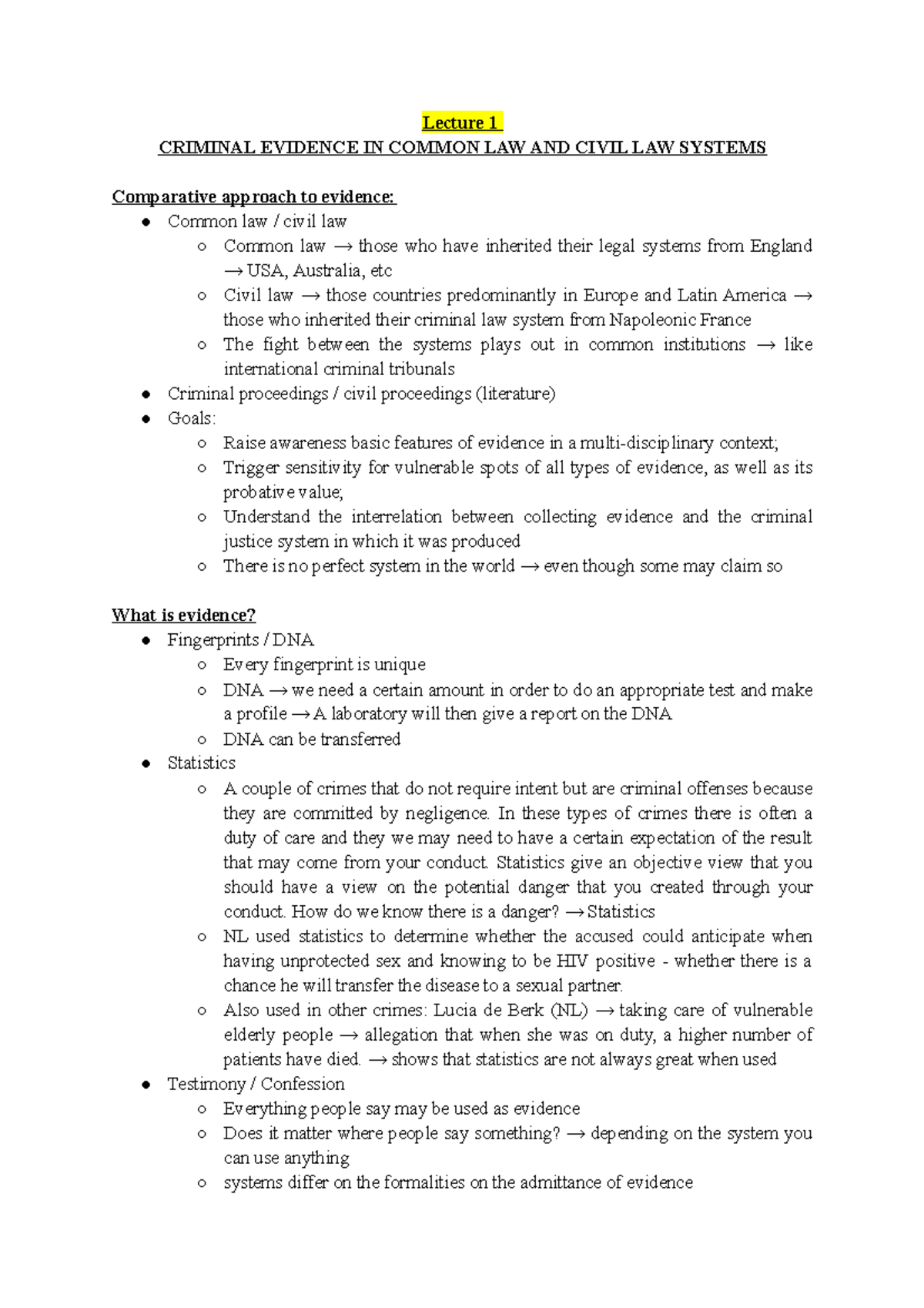 CRIM 101: Lecture Notes on Criminal Evidence in Common and Civil Law ...