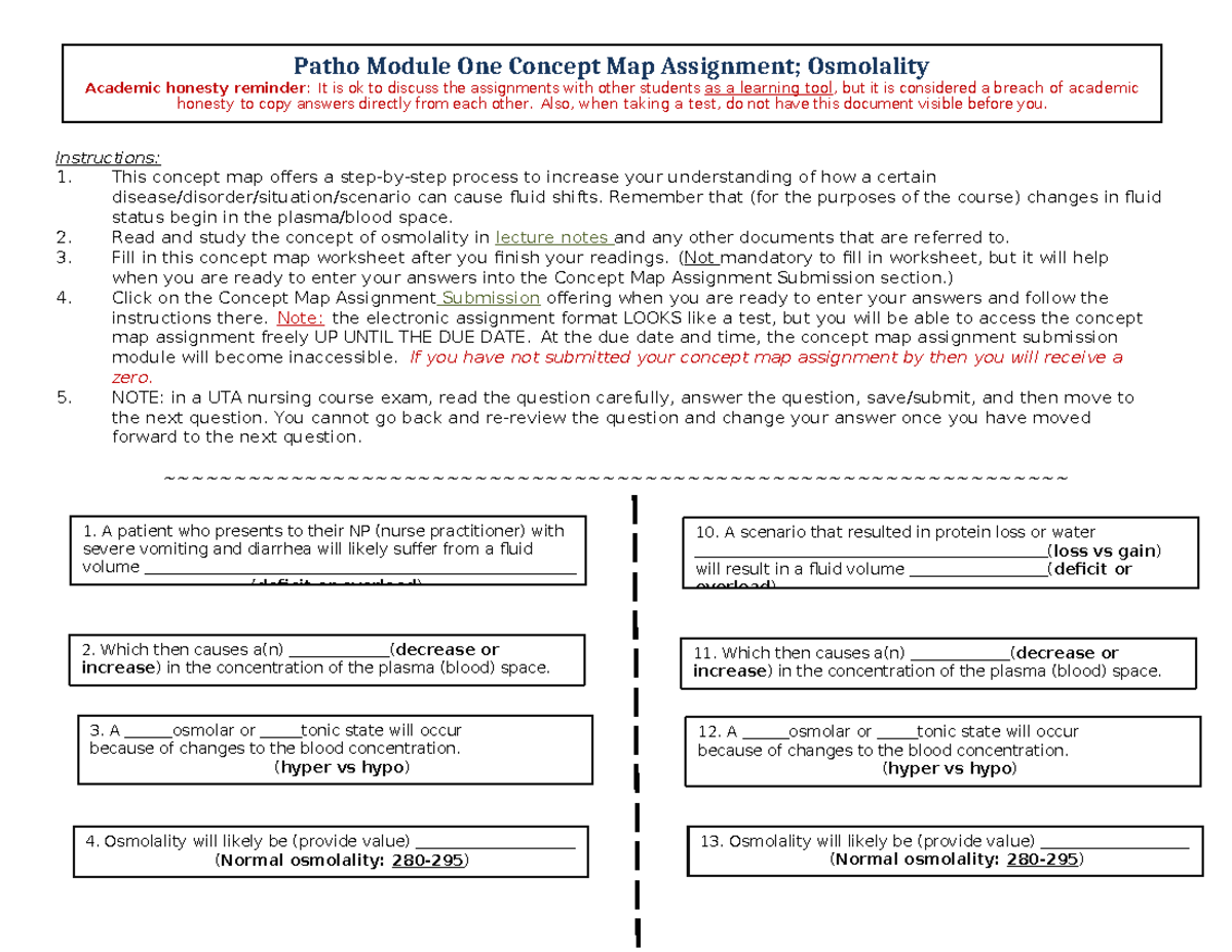 Patho 101: Module 1 Concept Map on Osmolality Assignment - Studocu