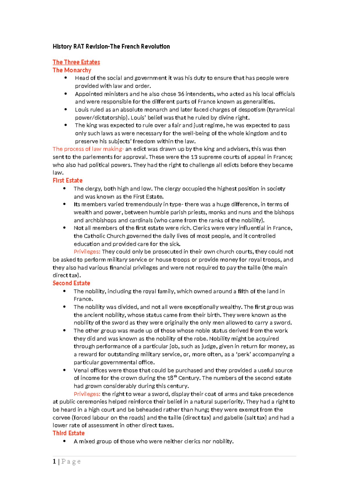 History RAT Revision 1 2 - History RAT Revision-The French Revolution ...