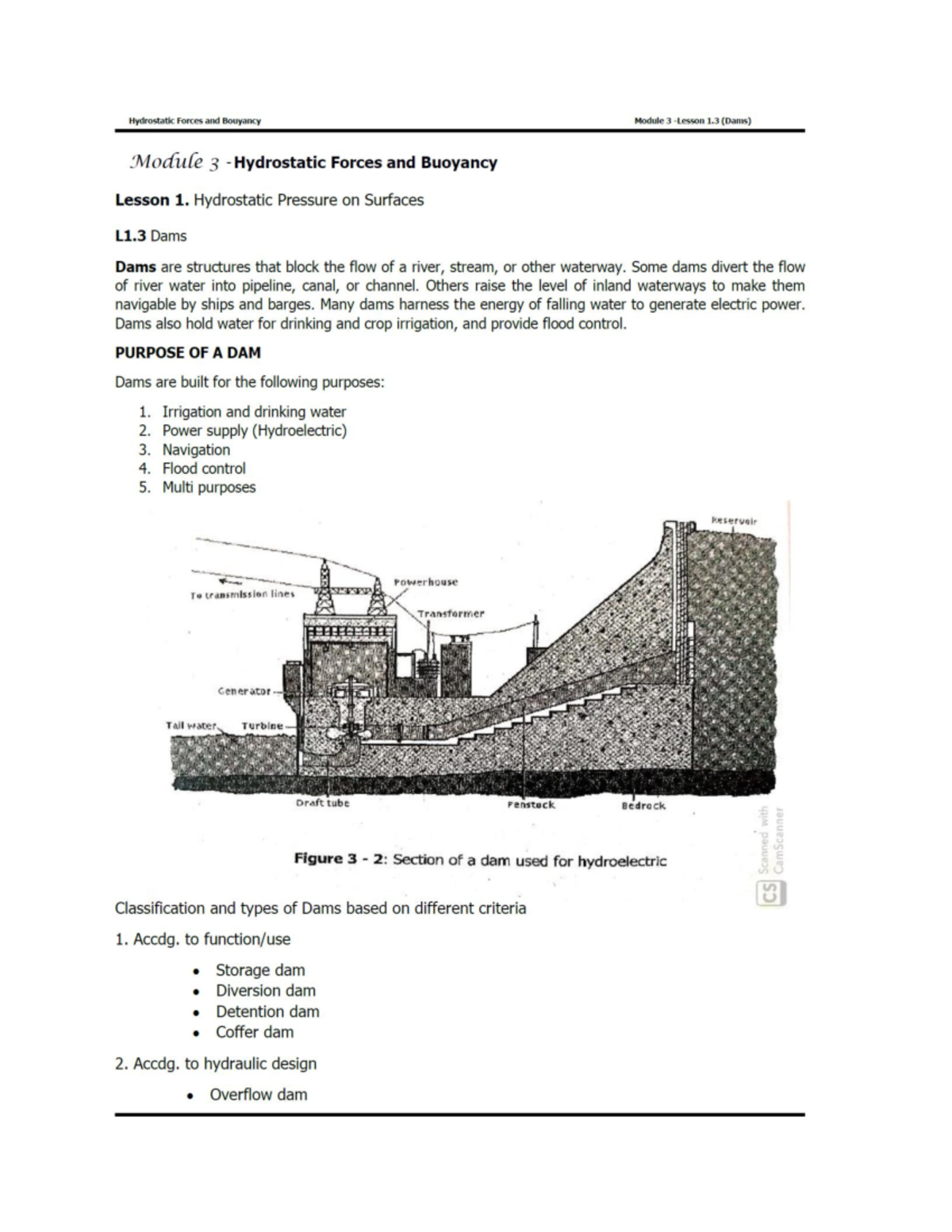 Fluid Mechanics: Hydrostatic Forces & Buoyancy - Module 3 Dams - Studocu