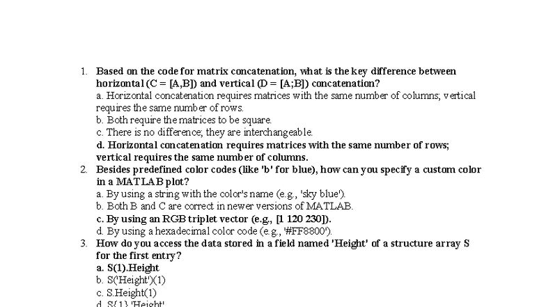 HW4 - MATLAB Matrix Concatenation and Plotting Answers - Studocu
