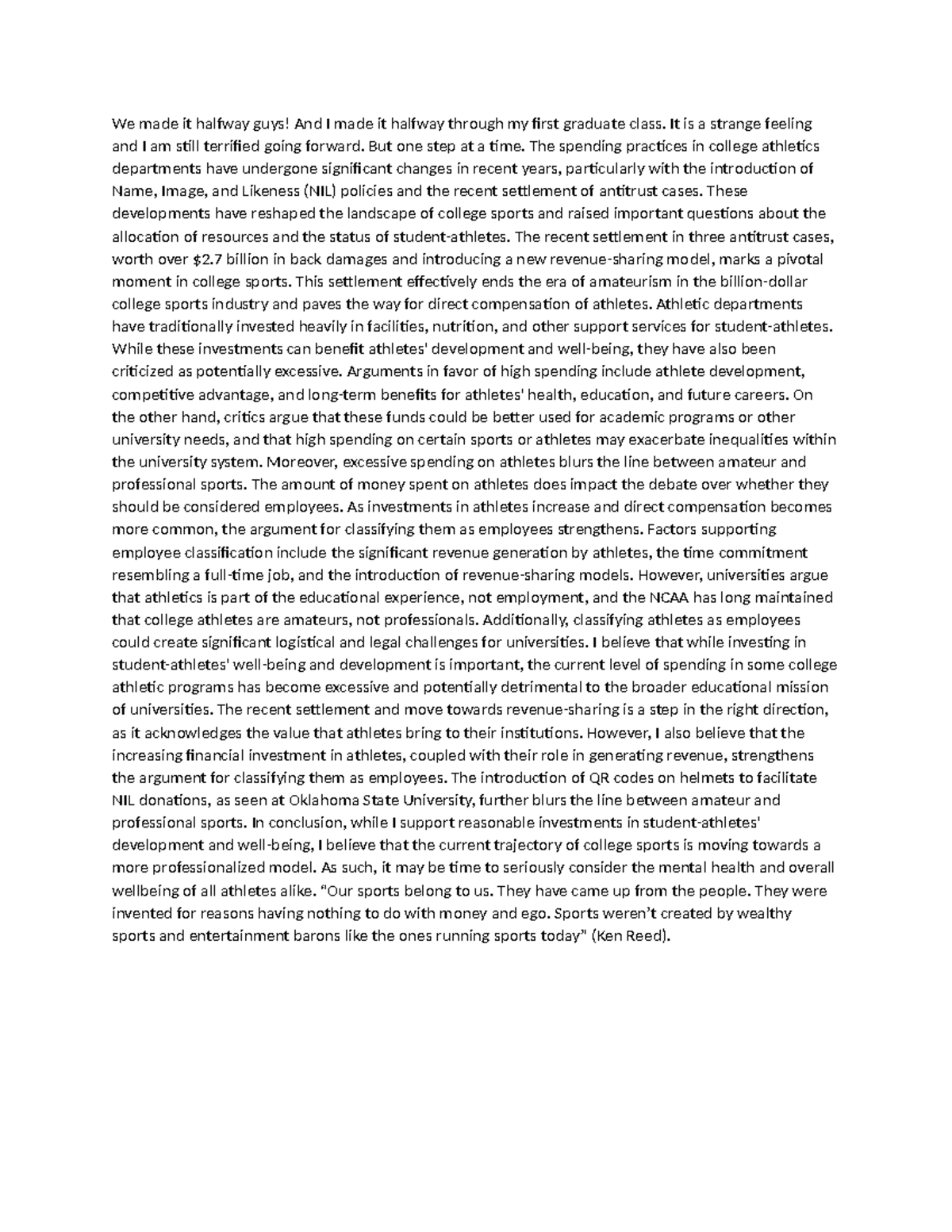 SPT-510 Module 5 Discussion - We made it halfway guys! And I made it ...