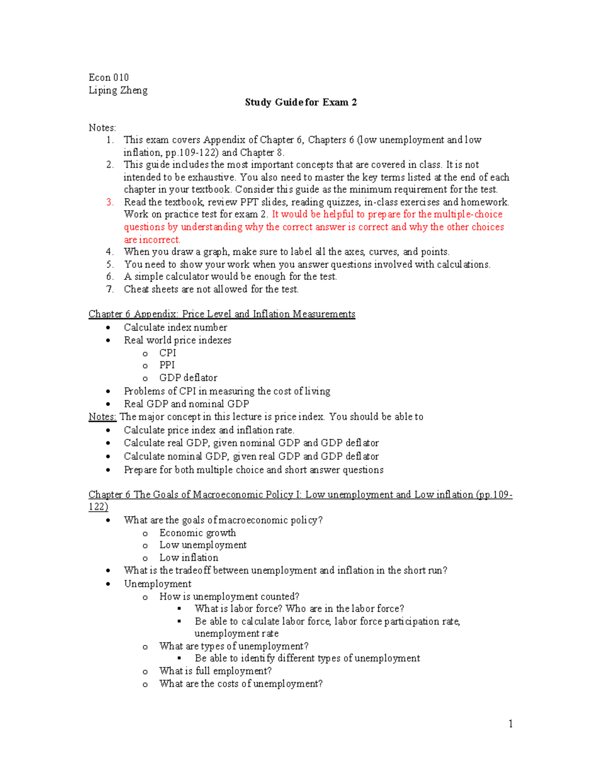 Econ 010 Exam 2 Study Guide: Key Concepts from Chapters 6 & 8 - Studocu