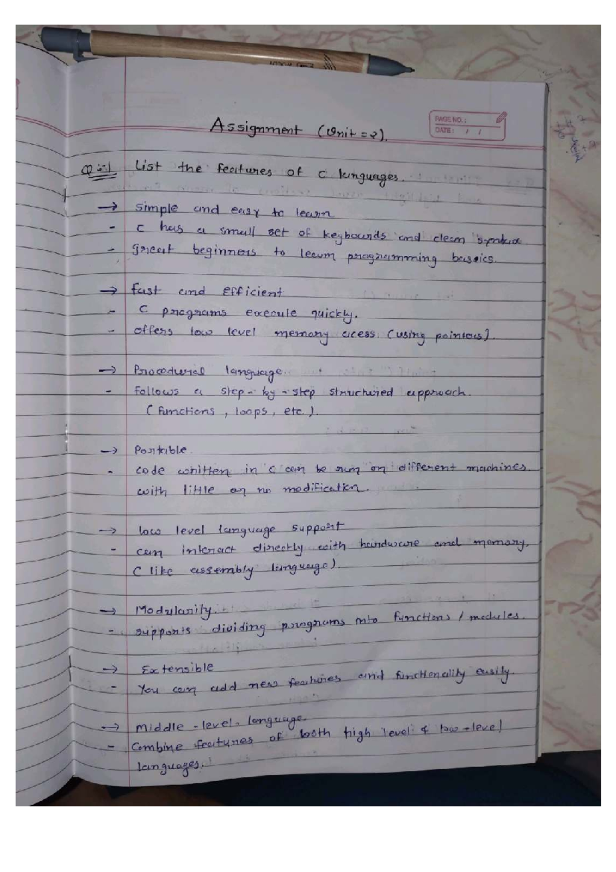 PPS Assignment: Key Features and Structure of C Language (Unit 2) - Studocu
