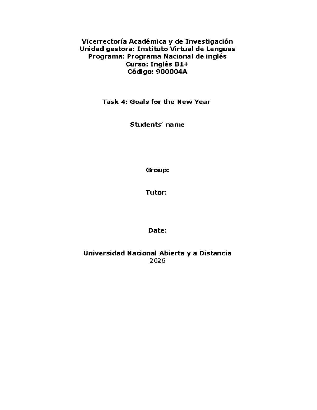 Task 4: Goals for the New Year - English Program Guide - Studocu