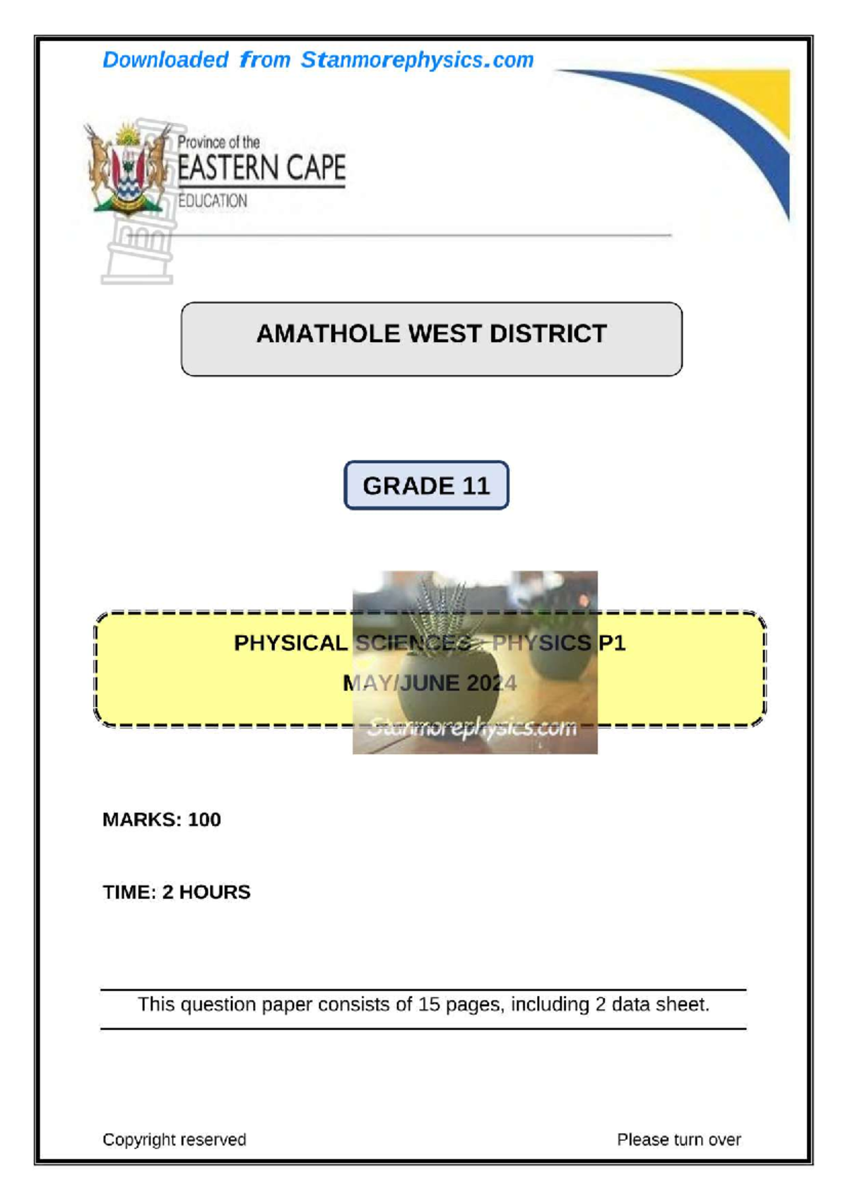 EC Physical Science Grade 11 June 2024 Paper 1 & Memo Review - Studocu
