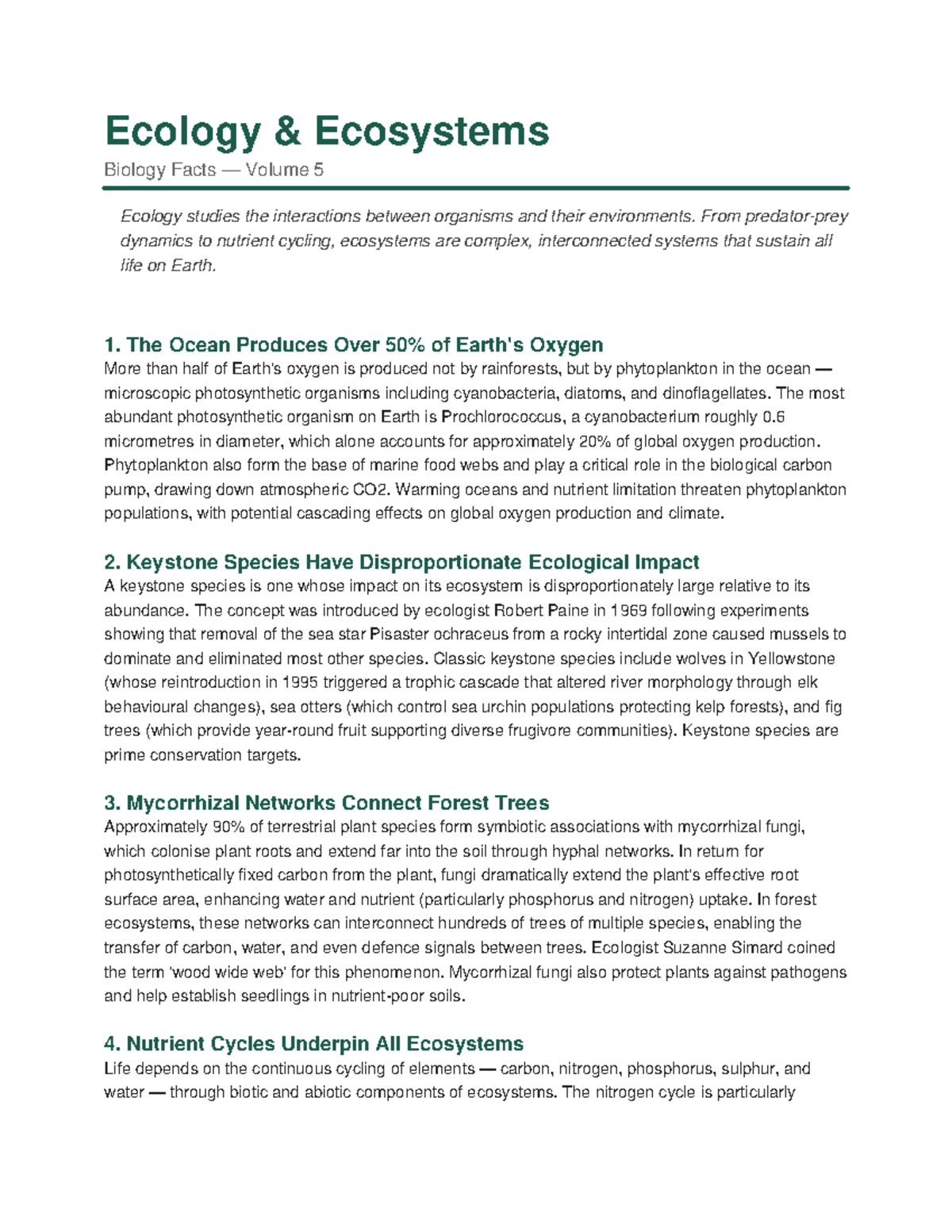 Biology 101: Ecology Ecosystems Facts - Volume 5 Insights - Studocu