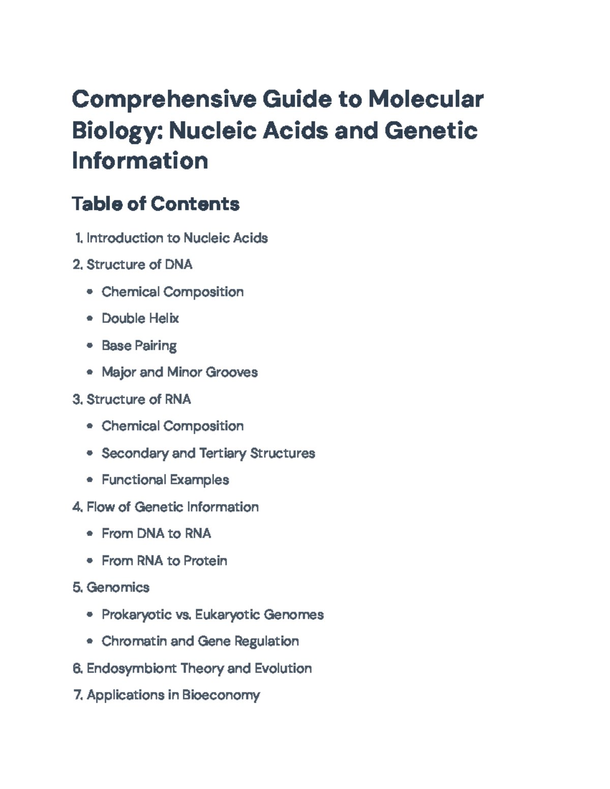 Final Exam Study Guide: Molecular Biology (BIO101) - Nucleic Acids ...