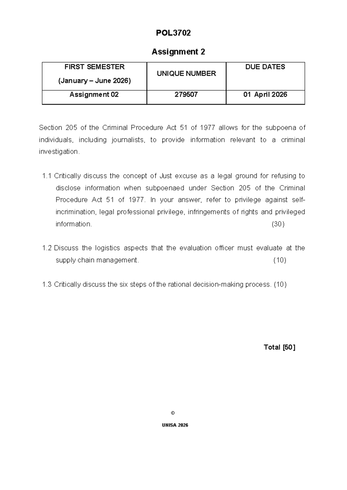 POL3702 Assignment 2: Legal Grounds for Refusal & SCM Evaluation - Studocu