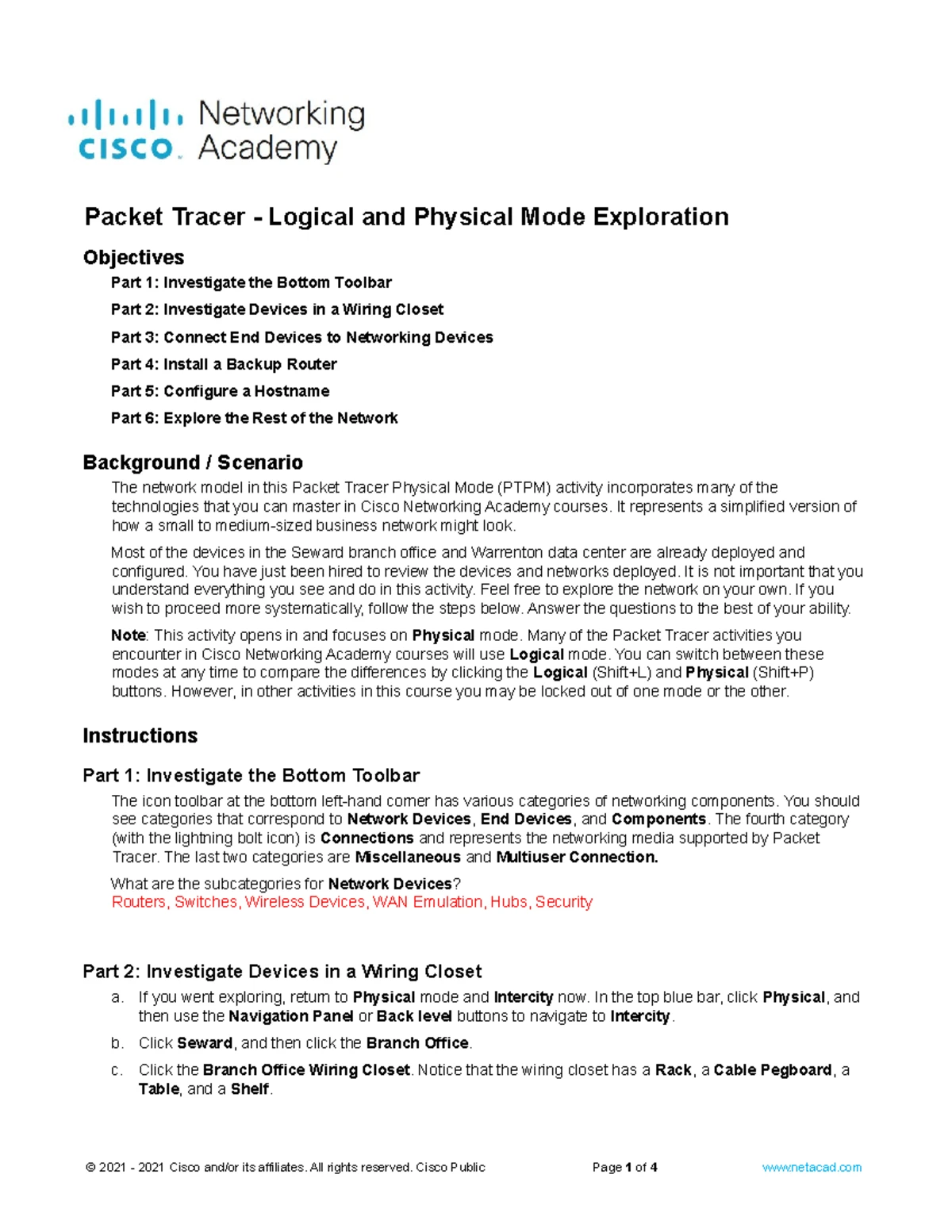 Packet Tracer Exercise: Network Security Exploration in PTPM - Studocu