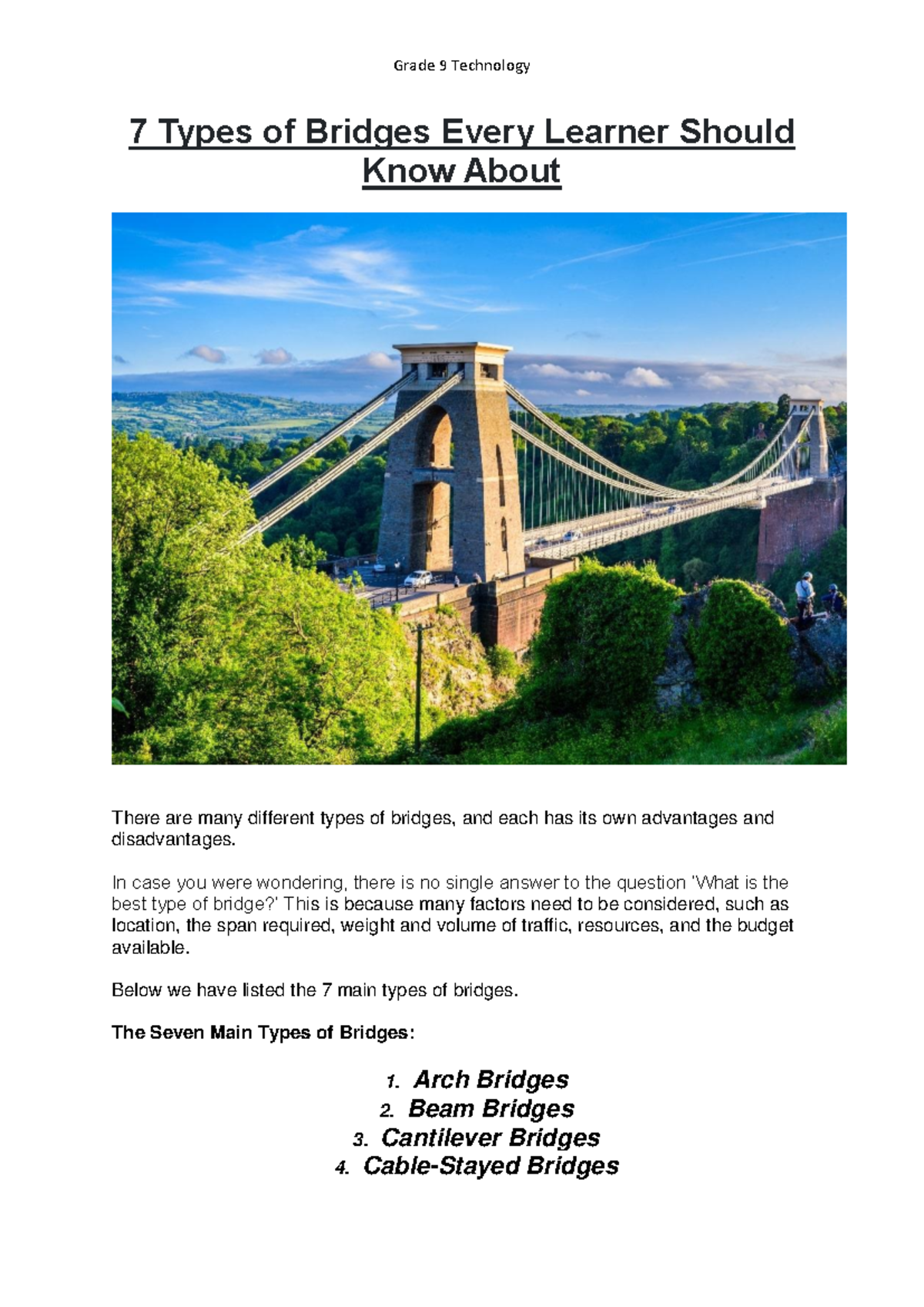 Understanding 7 Bridge Types: Key Concepts and Advantages - Studocu