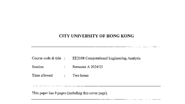 EE2108-2425A Final Exam: Computational Engineering Analysis - Studocu