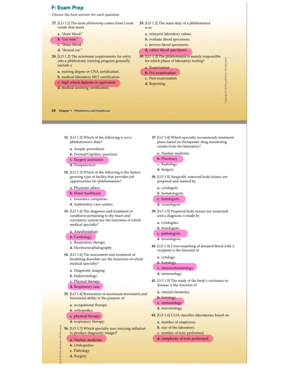 Phlebotomy Chapter 2 Homework Solutions and Review - Studocu