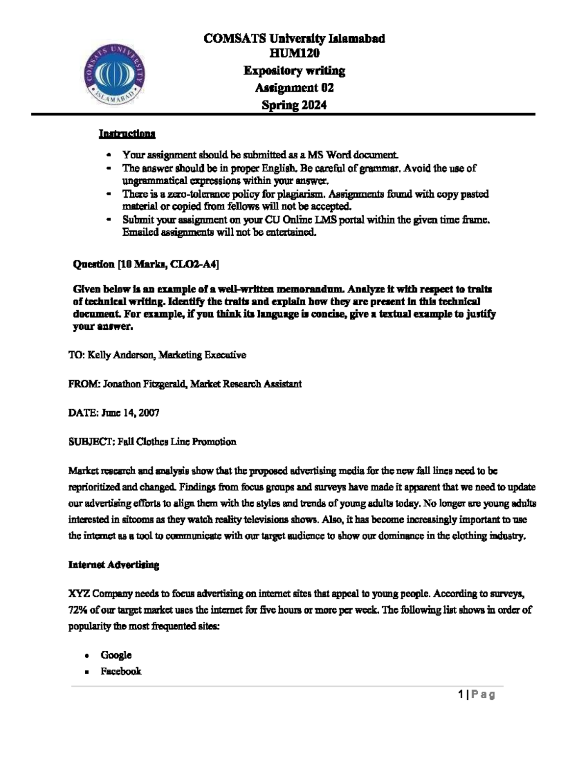 SP24 HUM120 A2.pdf - Assignment - COMSATS University Islamabad SECURITY ...