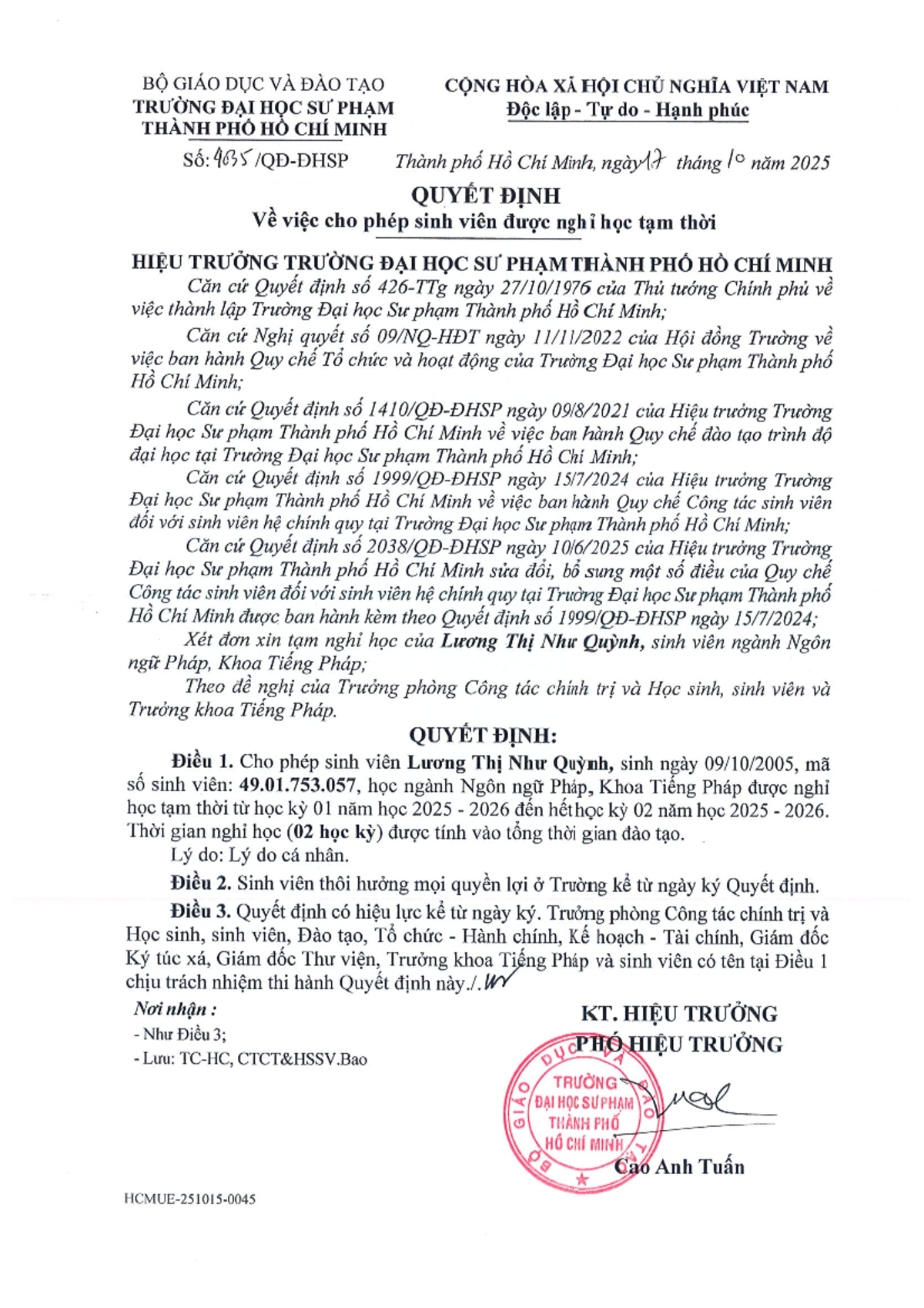 Quyết Định 4035 Về Việc Cho Phép Sinh Viên Nghỉ Học Tạm Thời - Studocu