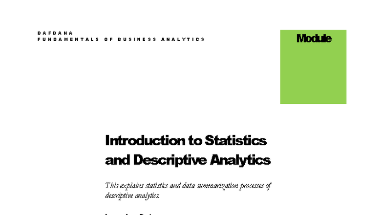 B A F B A N A F U N D A M E N T A L S O F B U S I N E S S A N A L Y T I C S Week - Studocu