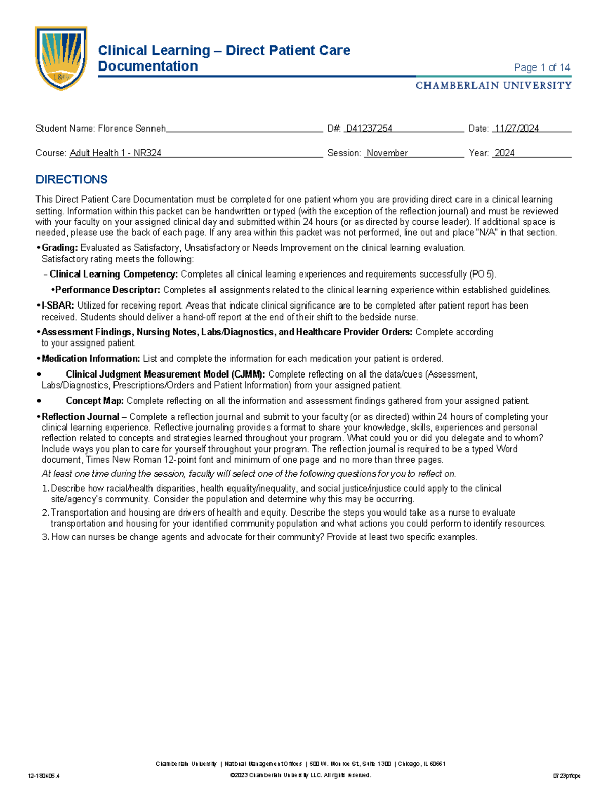 Flo Week 5 Care Plan W.S - Clinical care plan for adult health 1 ...