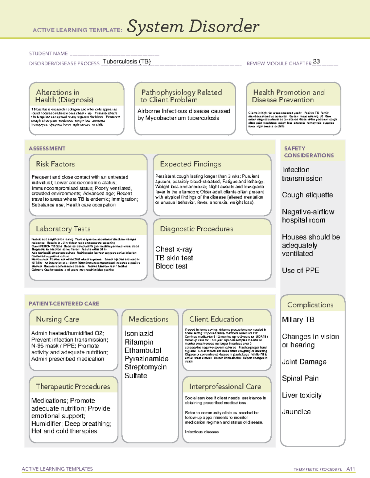 Sys Dis TB - Active Learning Template for TB System Disorder - Studocu