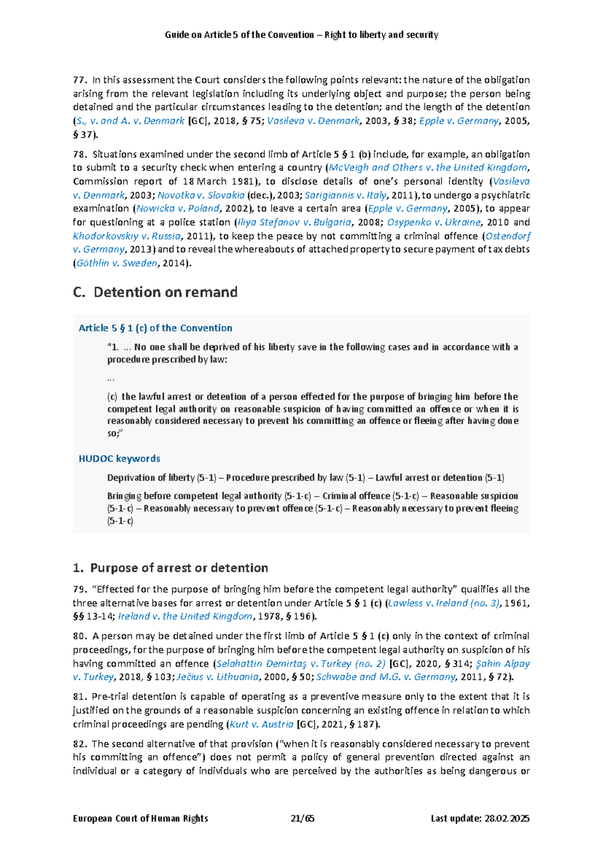 Guide on Article 5 of the Convention: Liberty & Security Insights - Studocu