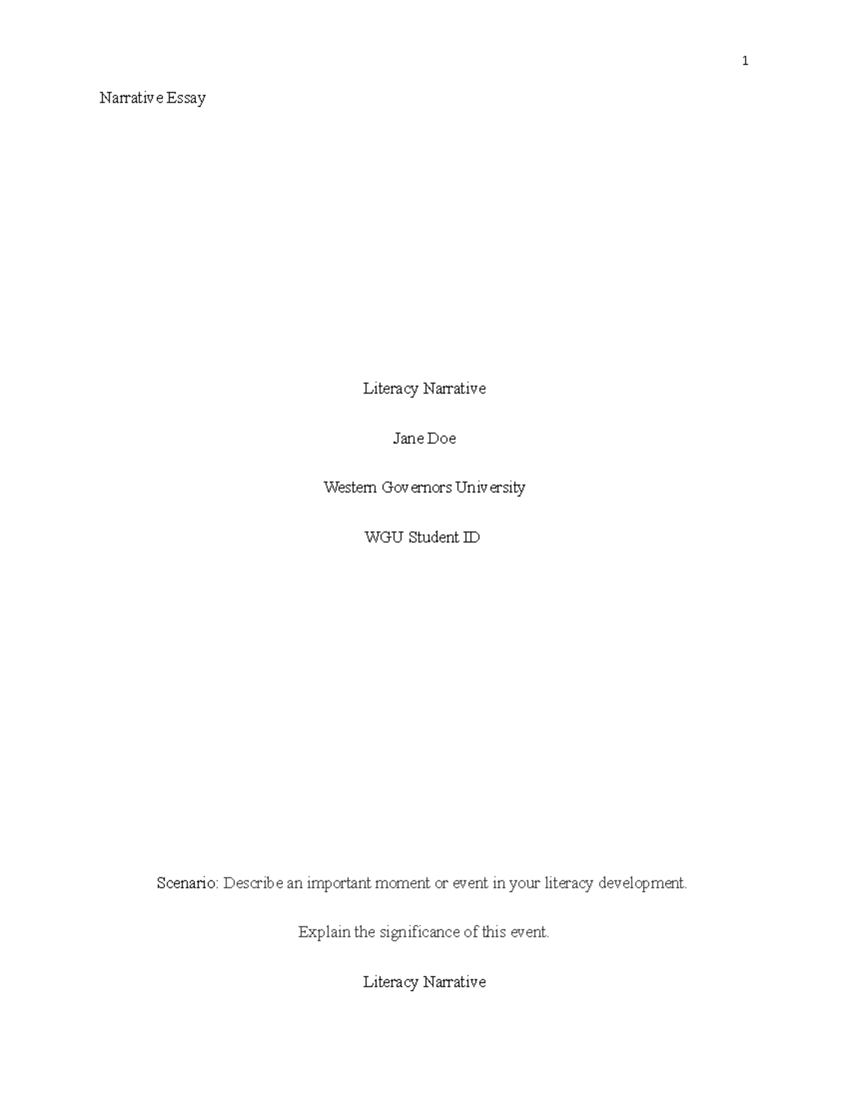 Literacy Development Example For English Composition I - Narrative ...