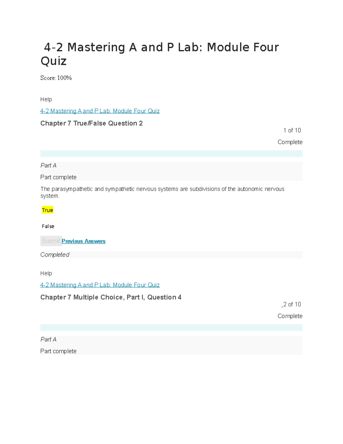 4-2 Mastering A and P Lab: Module Four Quiz Review and Answers - Studocu