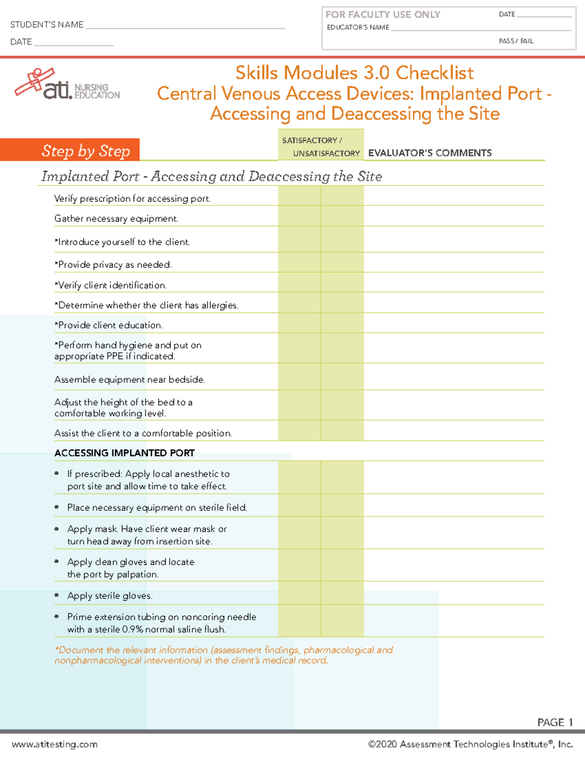Central Venous Access Devices: Implanted Port Checklist for Accessing ...
