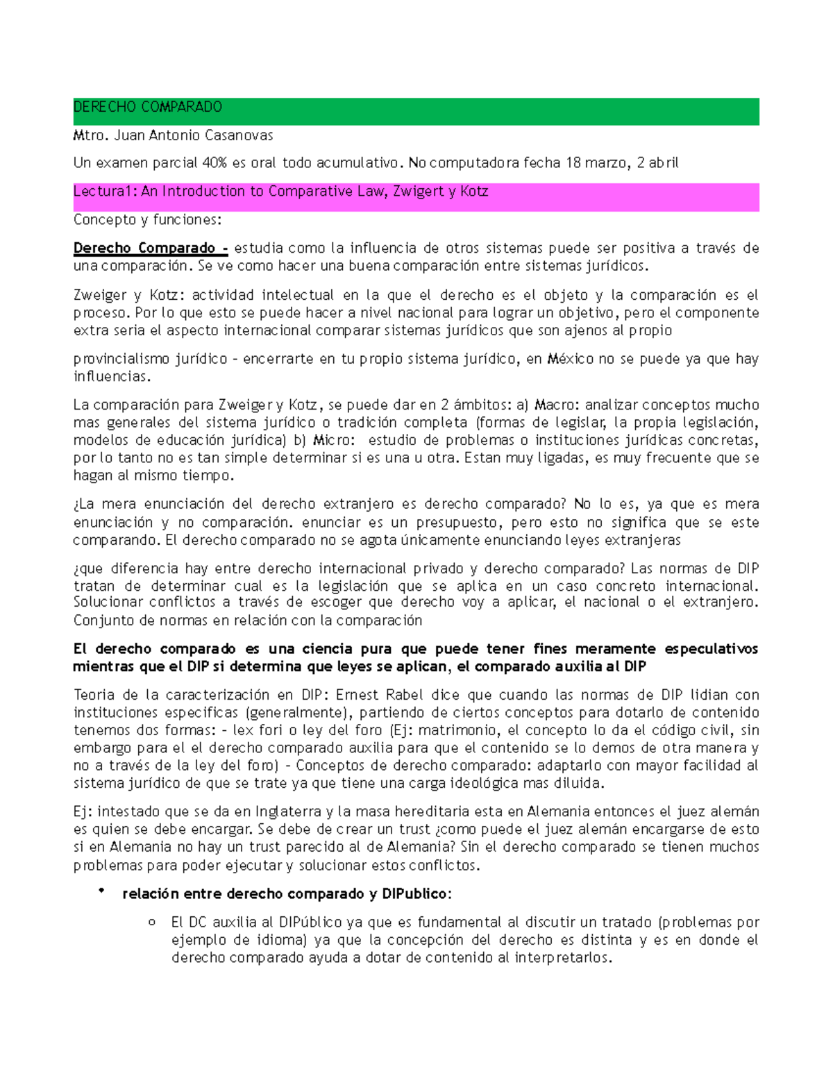 DERECHO COMPARADO: Resumen del Examen Parcial (Mtro. Juan Antonio Casanovas) - Studocu