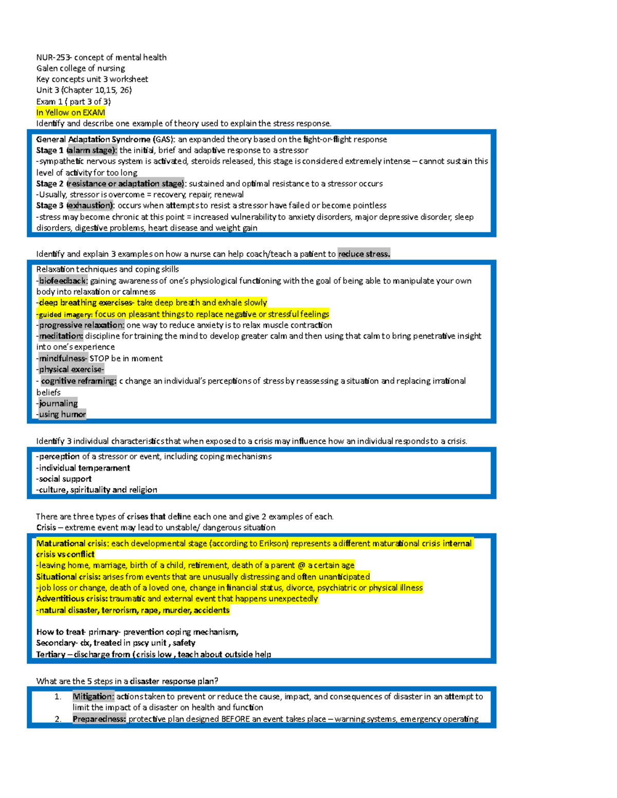Mental Health - Unit 3 (Exam 1 part 2 of 3) - NUR-253- concept of ...