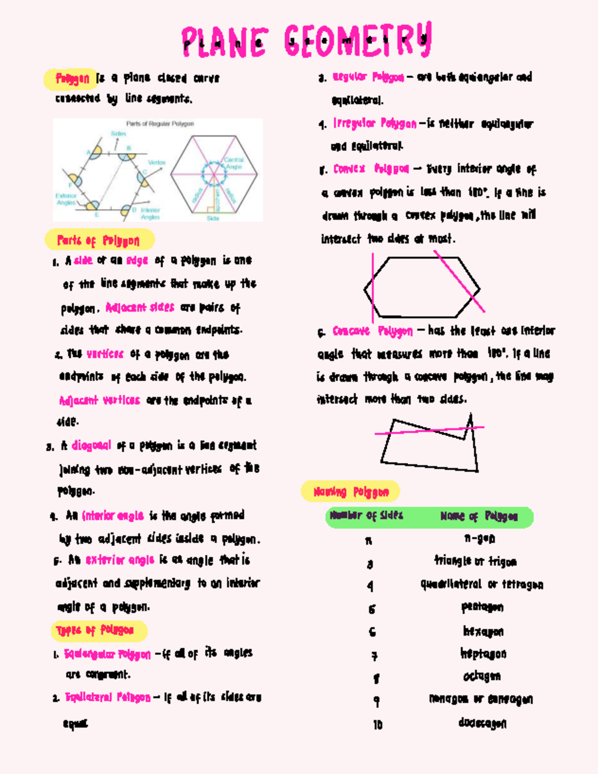 MATH 131 Plane Geometry: Understanding Polygons and Their Properties ...