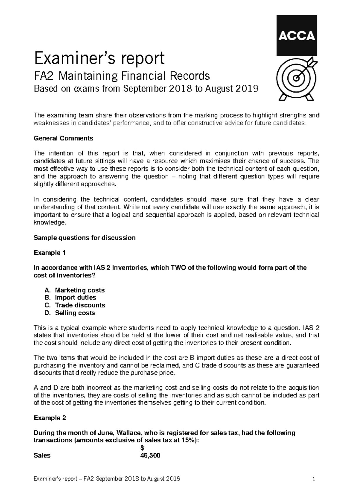FA2 Report: Maintaining Financial Records Insights (Sept 2018 - Aug ...