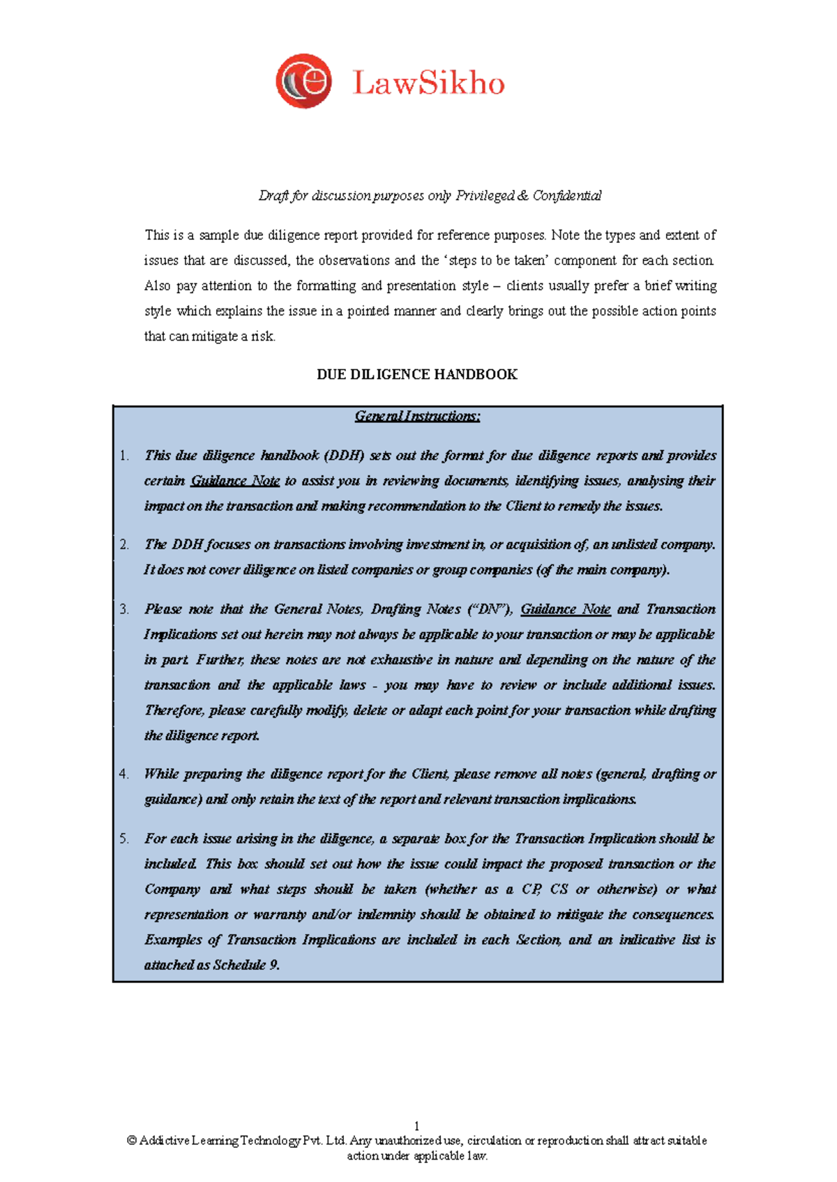 Legal Due Diligence Handbook (DDH) for Unlisted Company Transactions ...