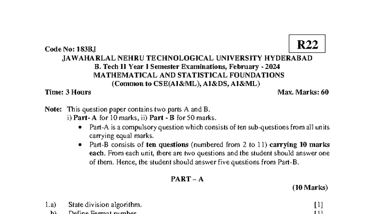 R22 B.Tech II Year I Sem Feb 2024 Math & Stat Foundations Exam Notes ...