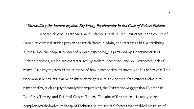 Case Study: Psychopathy and the Crimes of Robert Pickton (CRIM 101 ...