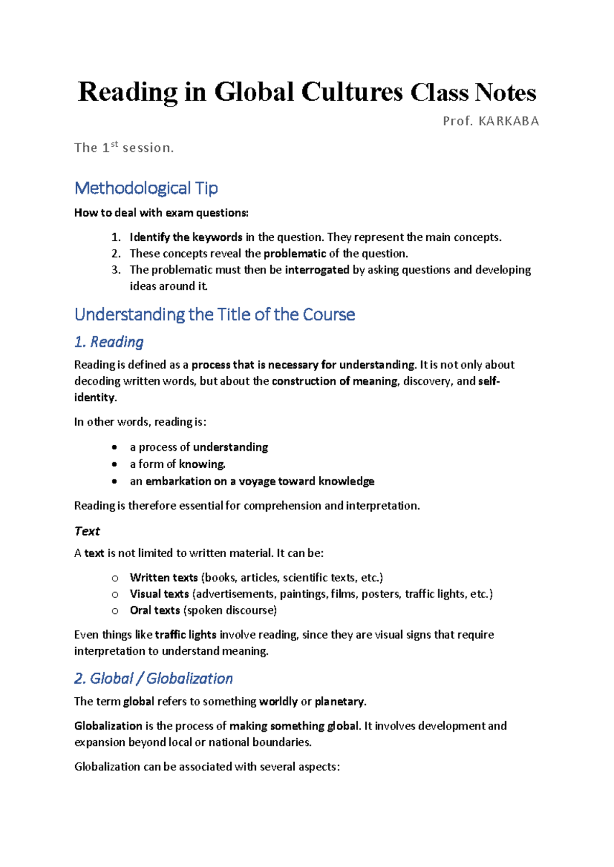 Global Cultures Class Notes: Key Concepts & Exam Tips - Studocu